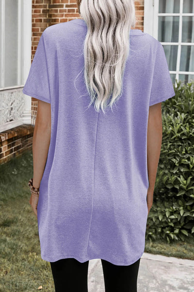 OVERSIZED SHORT SLEEVE PURPLE TUNIC WITH POCKETS TO GO WITH LEGGINGS ...